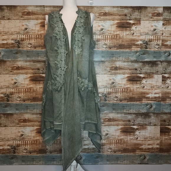 Pretty Angel | Jackets & Coats | Pretty Angel Green Lace Flowers Duster ...